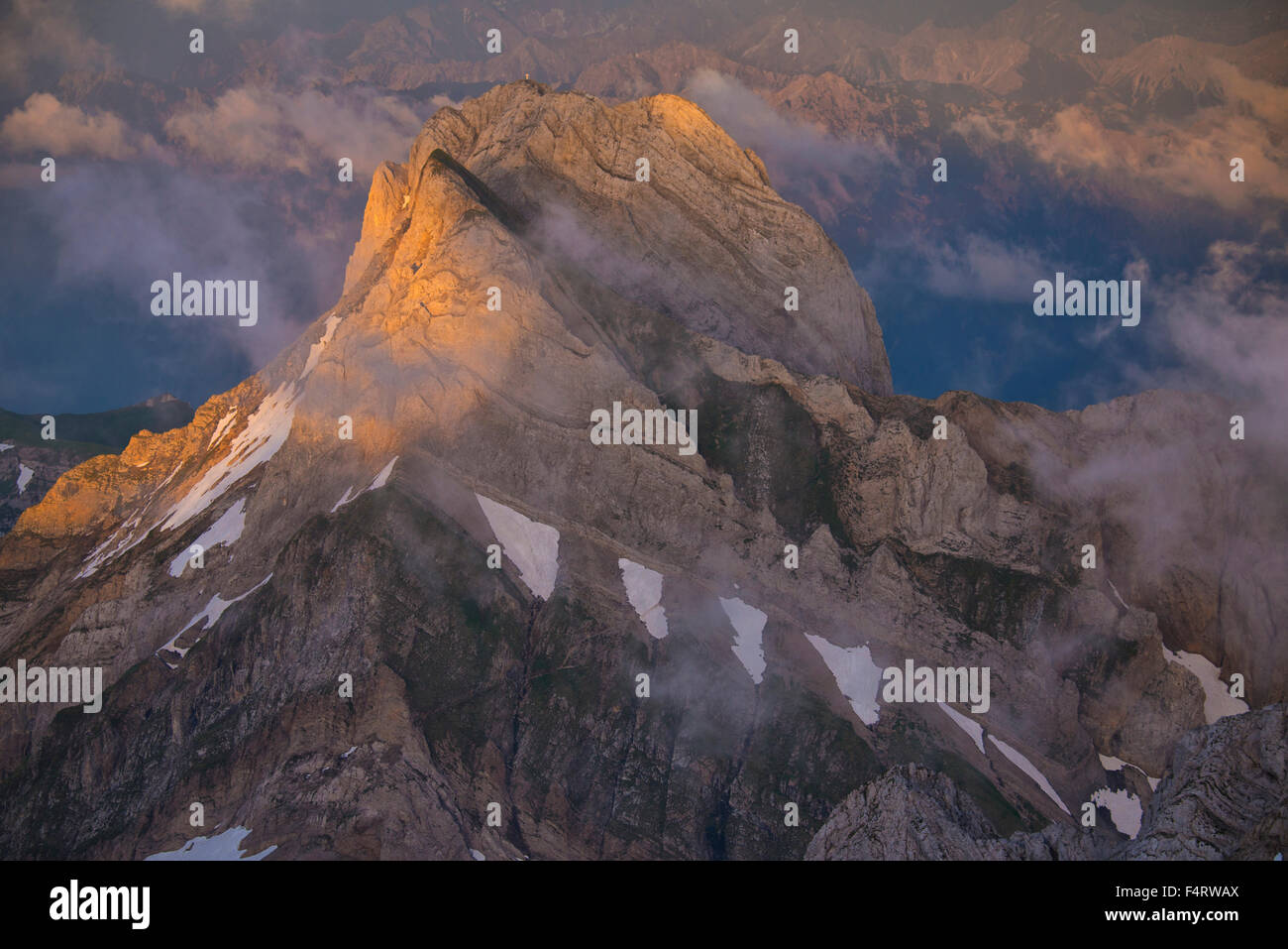 Europe, Switzerland, Appenzell, view of Altmann mountain Mount Saentis ...