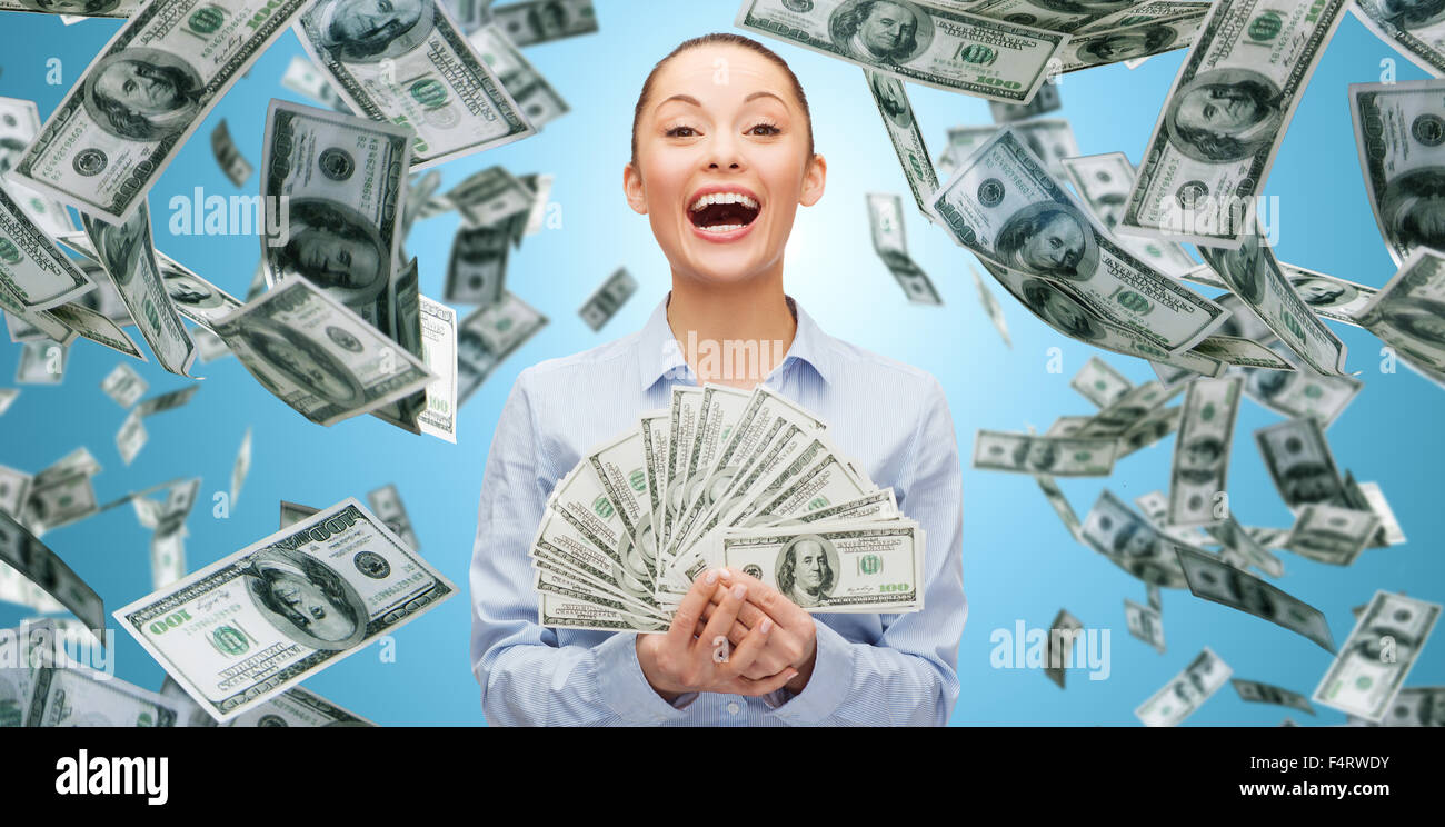 happy laughing businesswoman with dollar money Stock Photo - Alamy