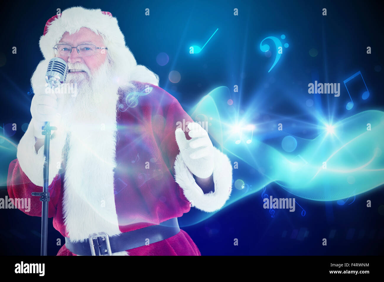Composite image of santa claus is singing christmas songs Stock Photo ...