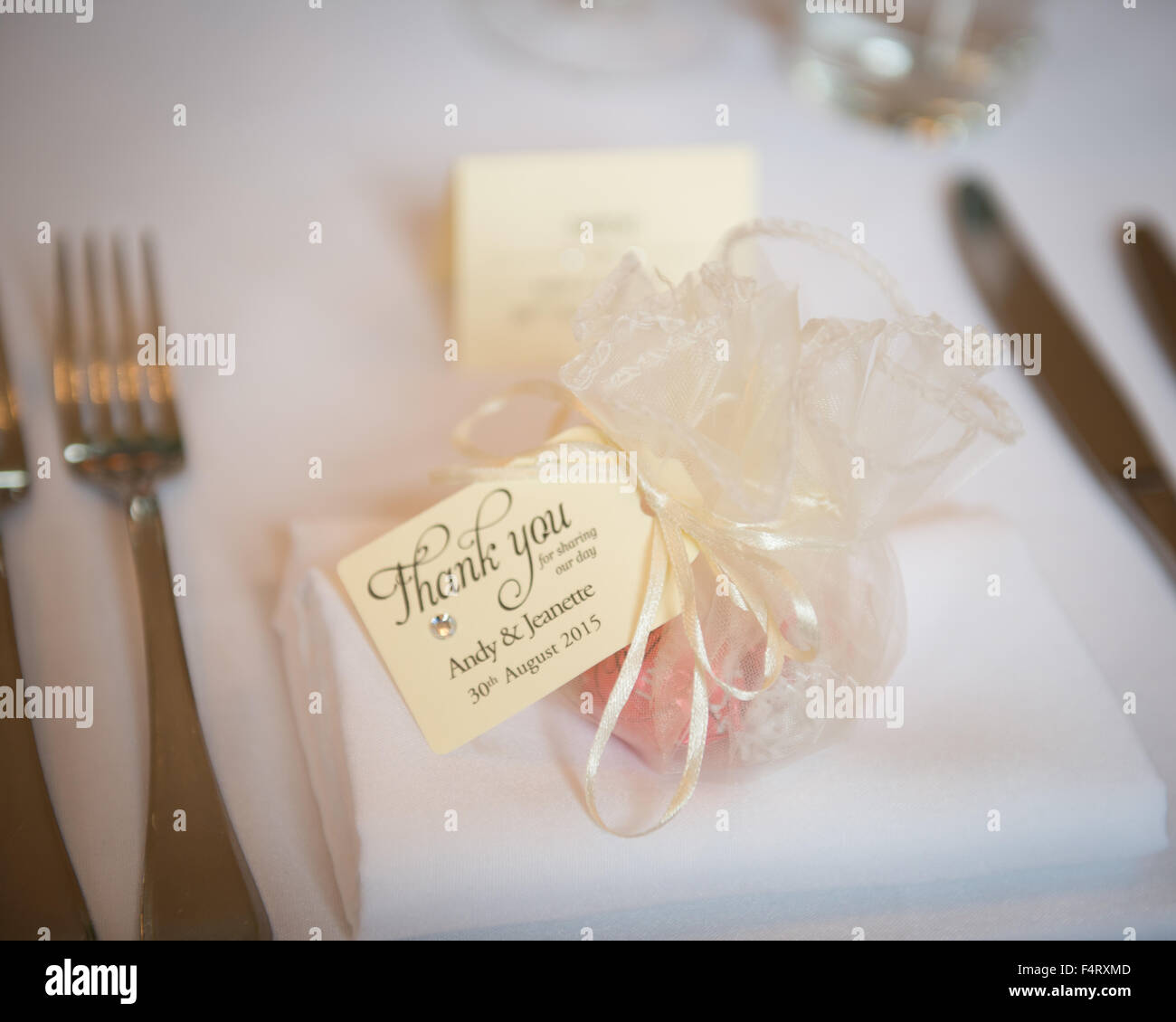 wedding favor favour with thank you label hand made Stock Photo - Alamy