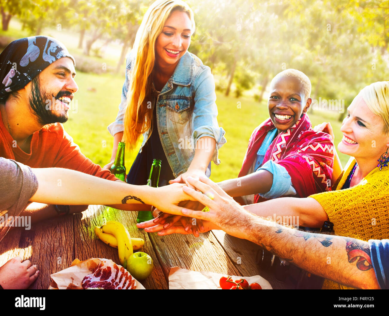 Friends Outdoors Camping Teamwork Unity Concept Stock Photo - Alamy