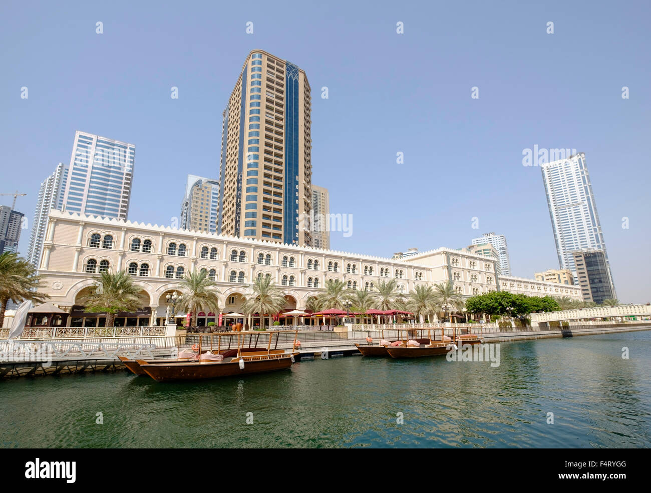 View of Al Qasba entertainment district in Sharjah United Arab Emirates ...