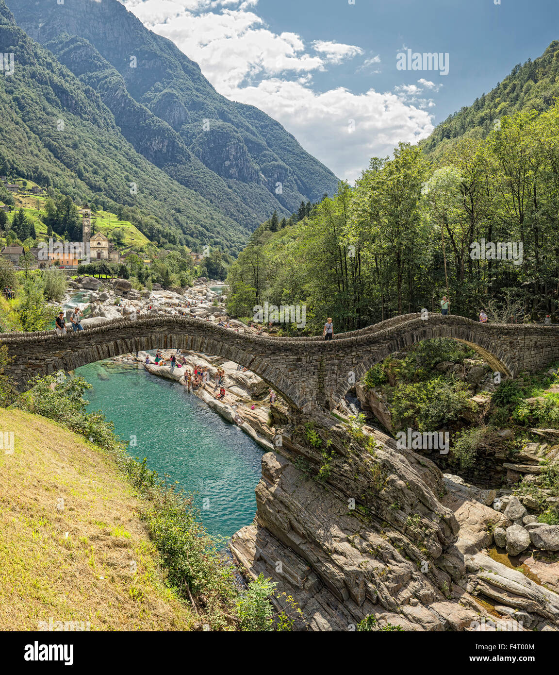Switzerland, Europe, Lavertezzo, Ticino, Arch, bridge, Ponte dei Salti ...