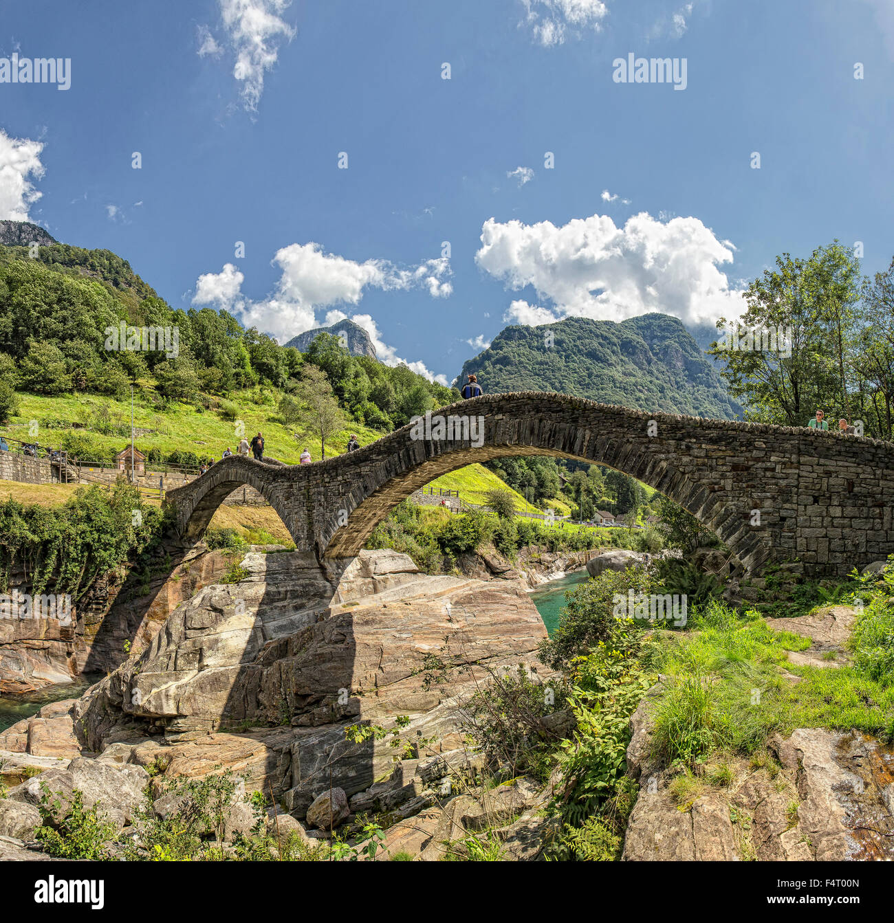 Switzerland, Europe, Lavertezzo, Ticino, Arch, bridge, Ponte dei Salti ...
