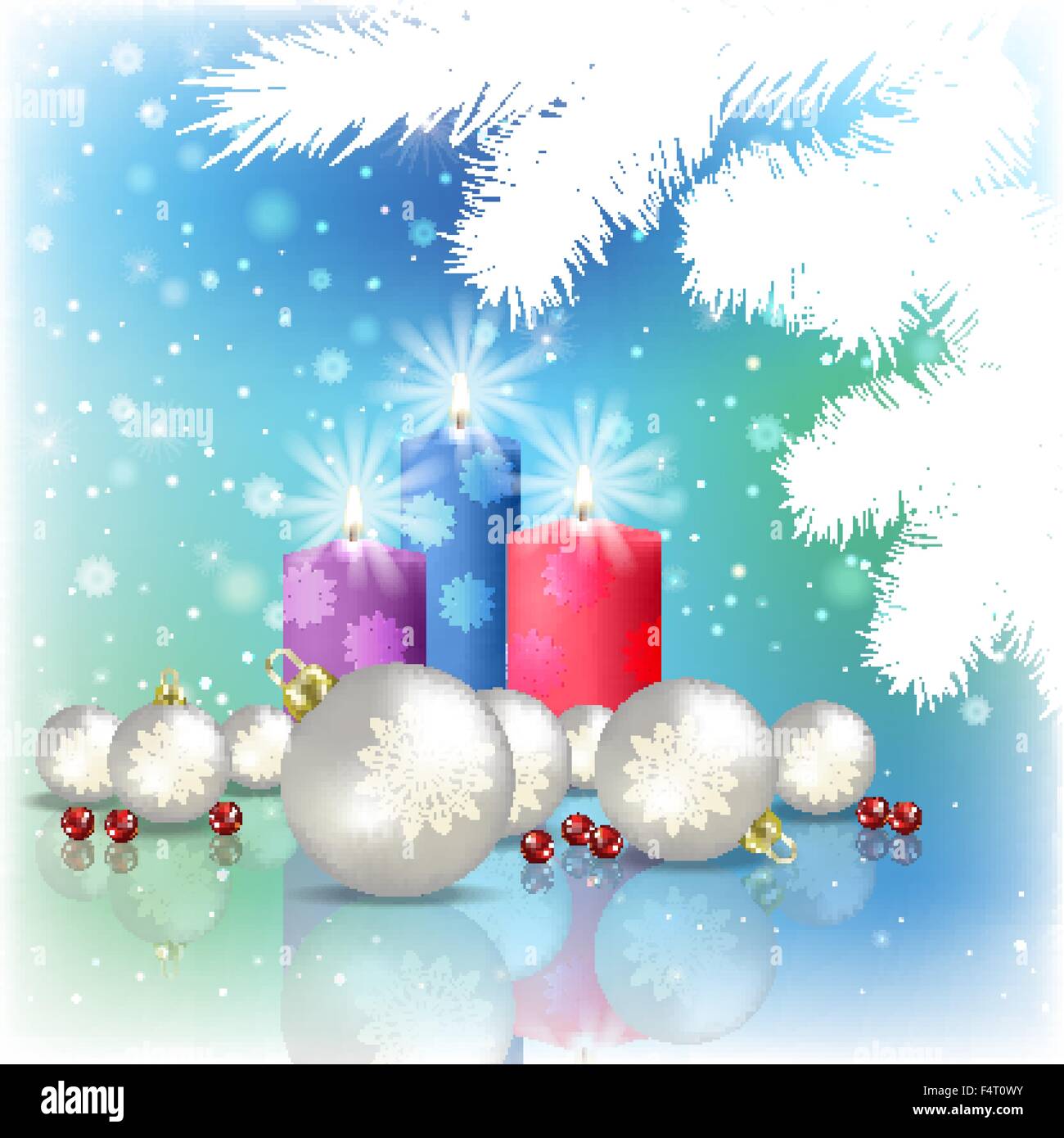 Abstract blue background with Christmas decorations and candles Stock ...