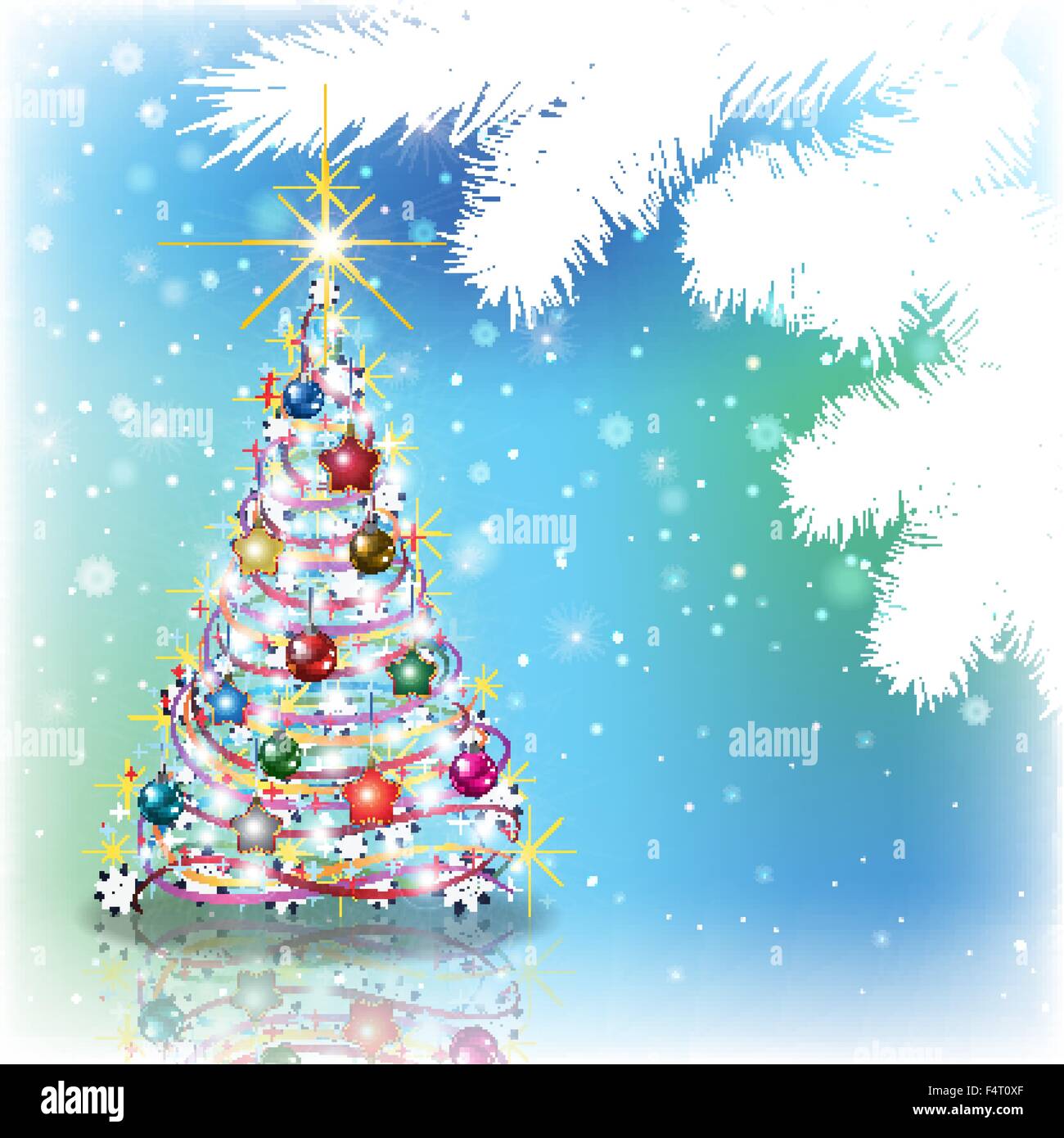 Abstract blue background with Christmas tree and decorations Stock ...