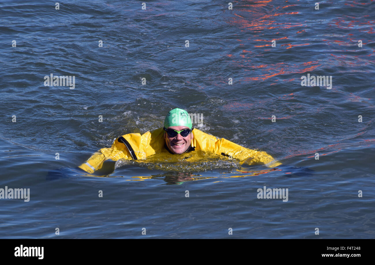 CHRISTOPHER SWAIN during his swim of the Gowanus Canal. Brooklyn, New ...