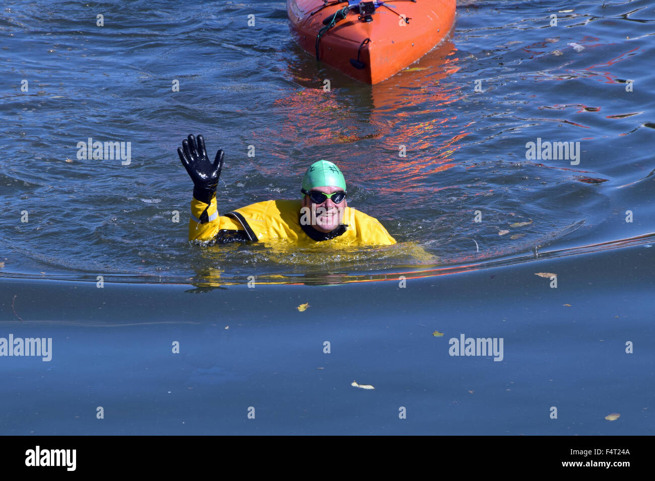CHRISTOPHER SWAIN during his swim of the Gowanus Canal. Brooklyn, New ...