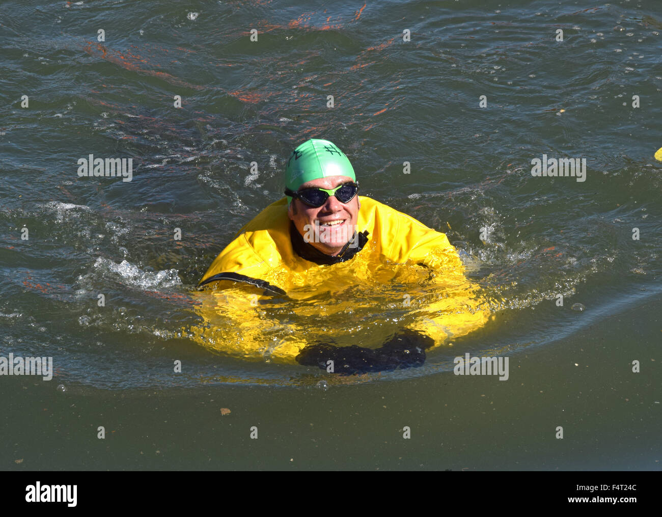 CHRISTOPHER SWAIN during his swim of the Gowanus Canal. Brooklyn, New ...