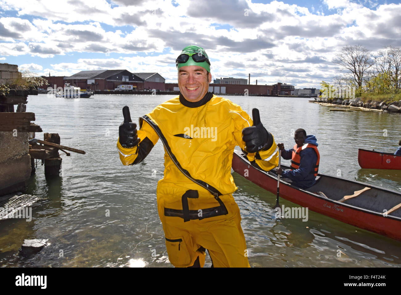 CHRISTOPHER SWAIN with his thumbs up at the conclusion of his swimming ...