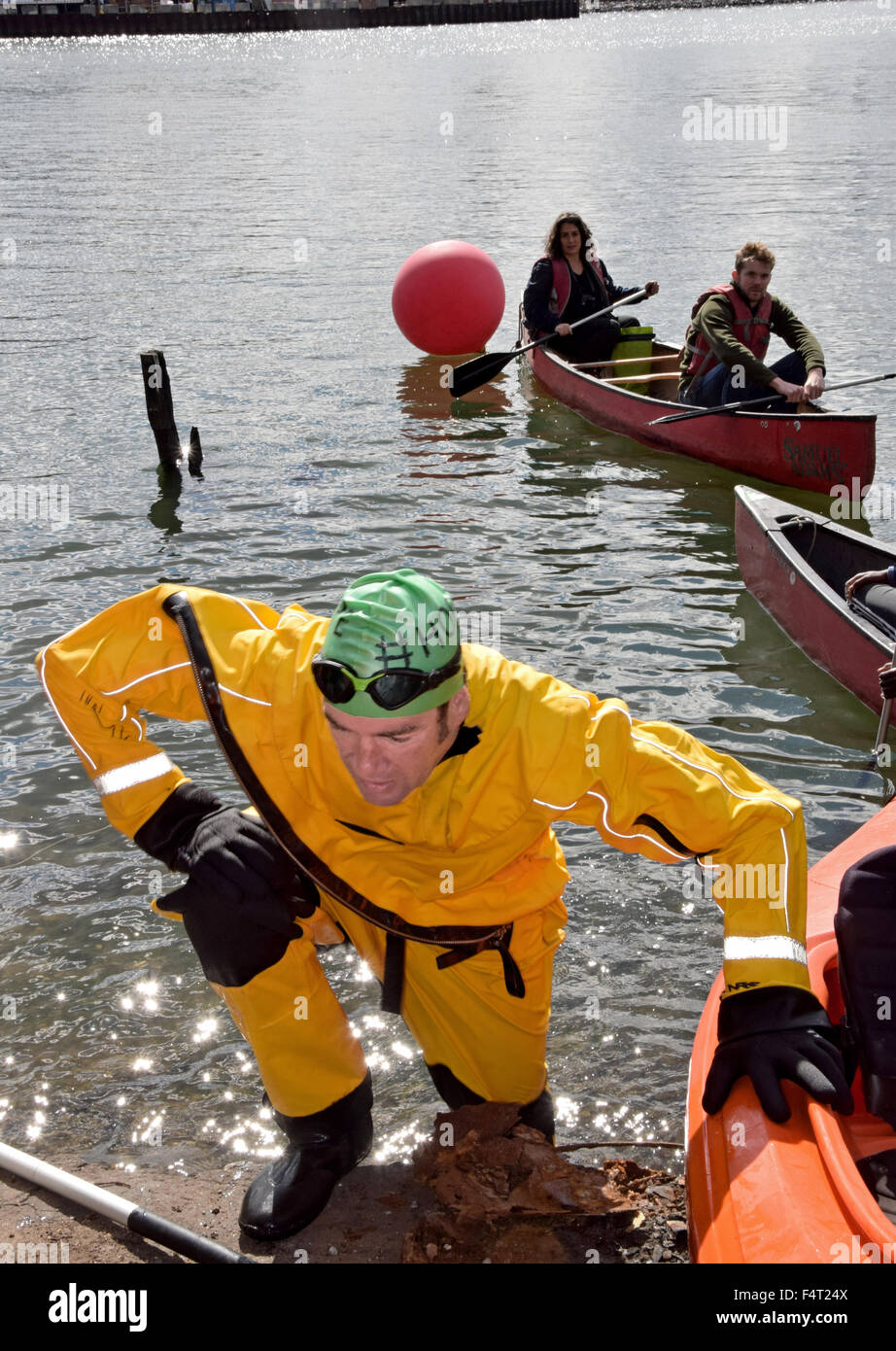 CHRISTOPHER SWAIN stepping ashore at the conclusion of his swimming of ...
