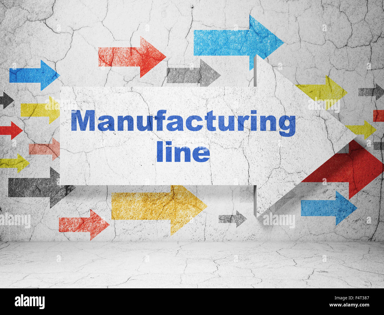Manufacuring concept: arrow with Manufacturing Line on grunge wall ...