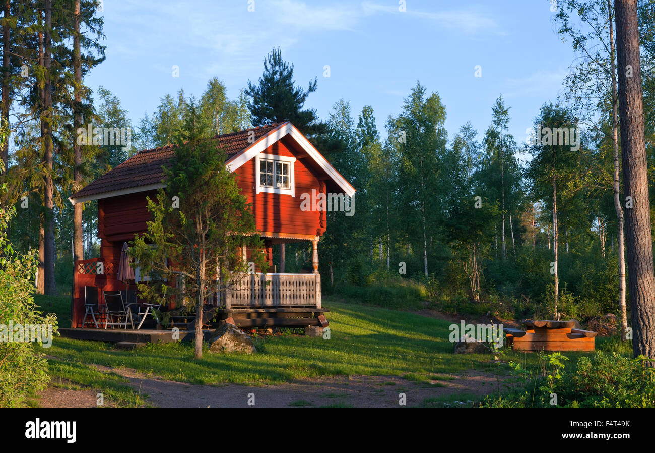 DALARNA, SWEDEN ON JULY 02, 2015. View of a timber, log cabin, lodge in ...