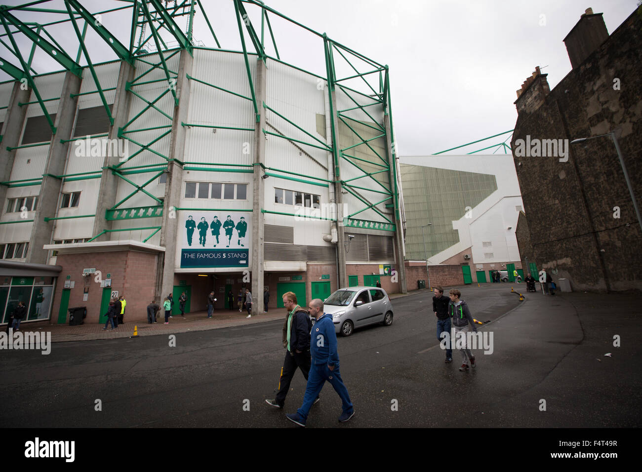 Fans walking past the Famous Five Stand at Easter Road stadium before ...