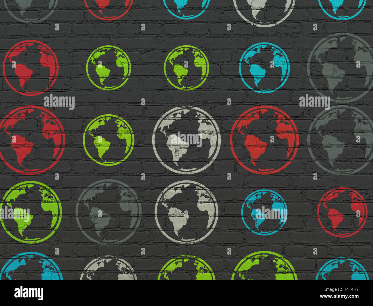 Science concept: Globe icons on wall background Stock Photo - Alamy