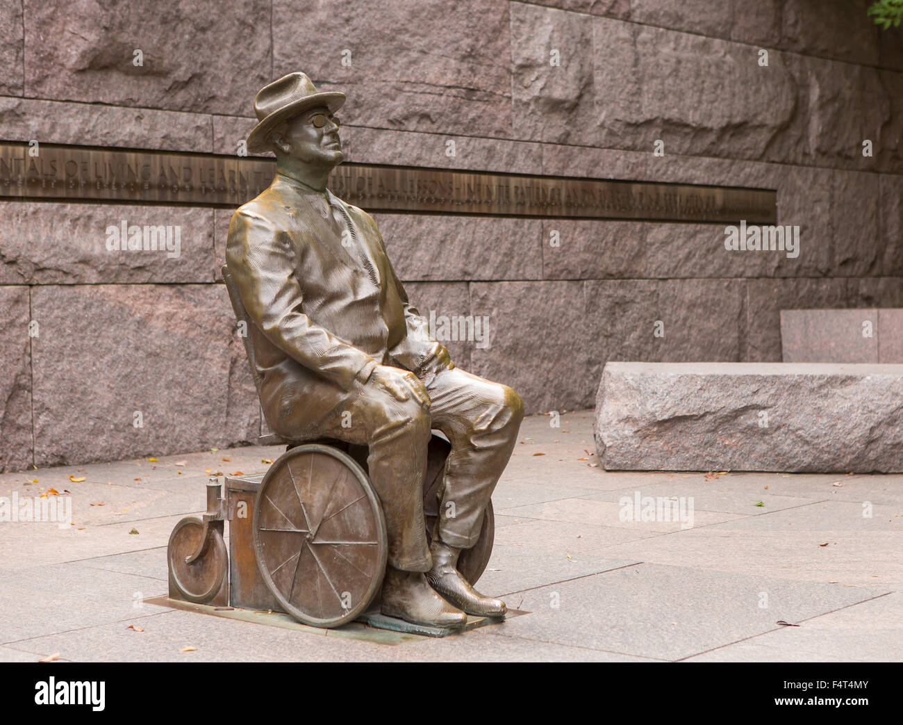 WASHINGTON, DC, USA - Franklin Roosevelt Memorial. Bronze statue of FDR ...