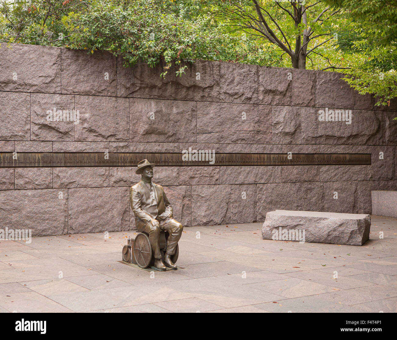 WASHINGTON, DC, USA - Franklin Roosevelt Memorial. Bronze statue of FDR ...