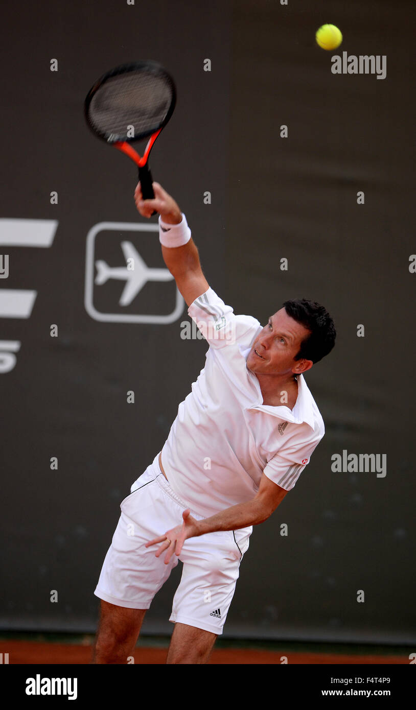 Tim Henman, former professional tennis player playing a match in the ...