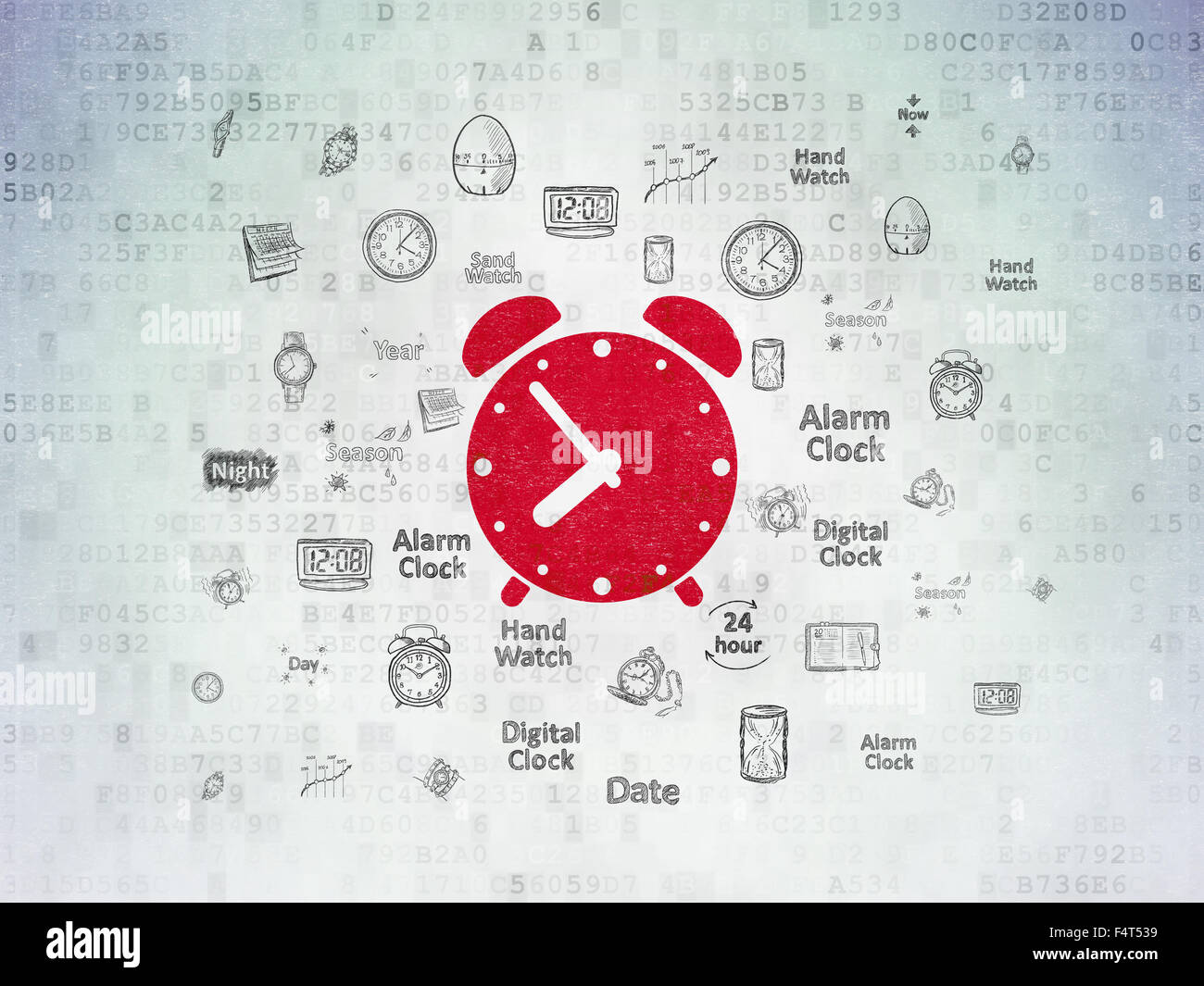 Timeline concept: Alarm Clock on Digital Paper background Stock Photo ...