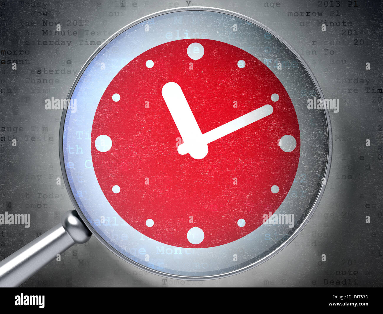 Timeline concept: Clock with optical glass on digital background Stock ...