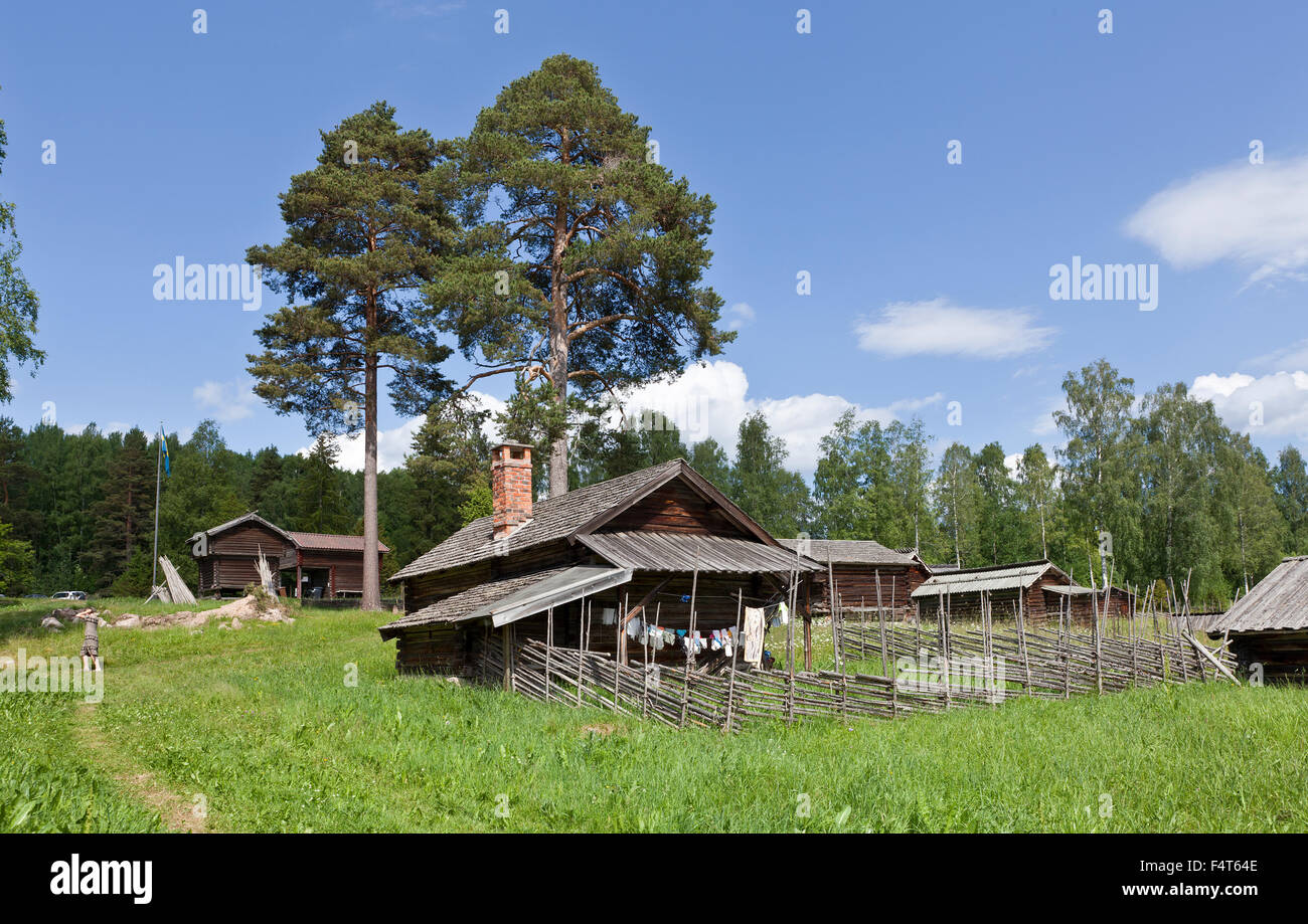 DALARNA, SWEDEN ON JULY 04, 2015. View of old wooden buildings at a ...