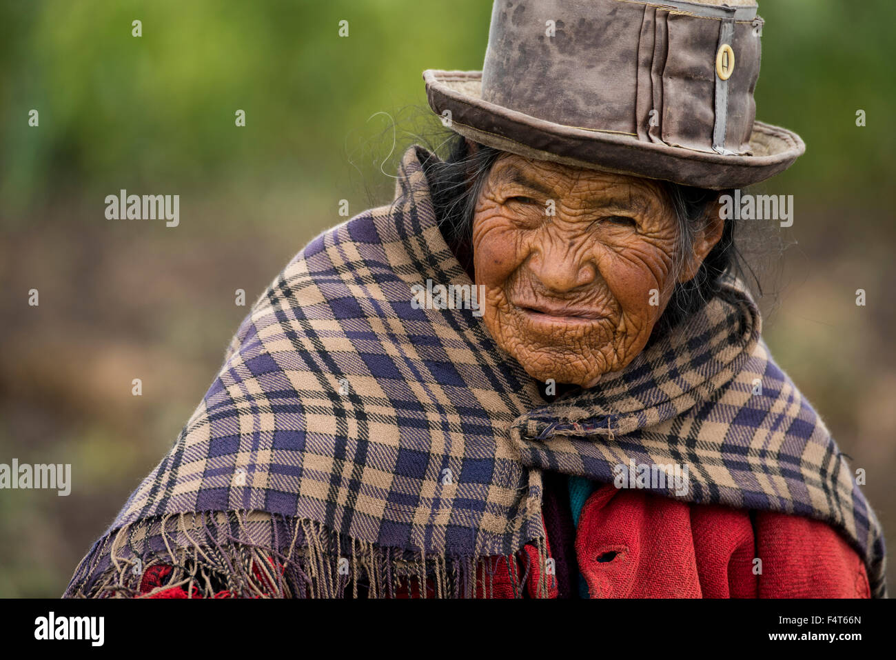 South America, Latin America, Peru, Puno, Lake Titicaca, old woman ...