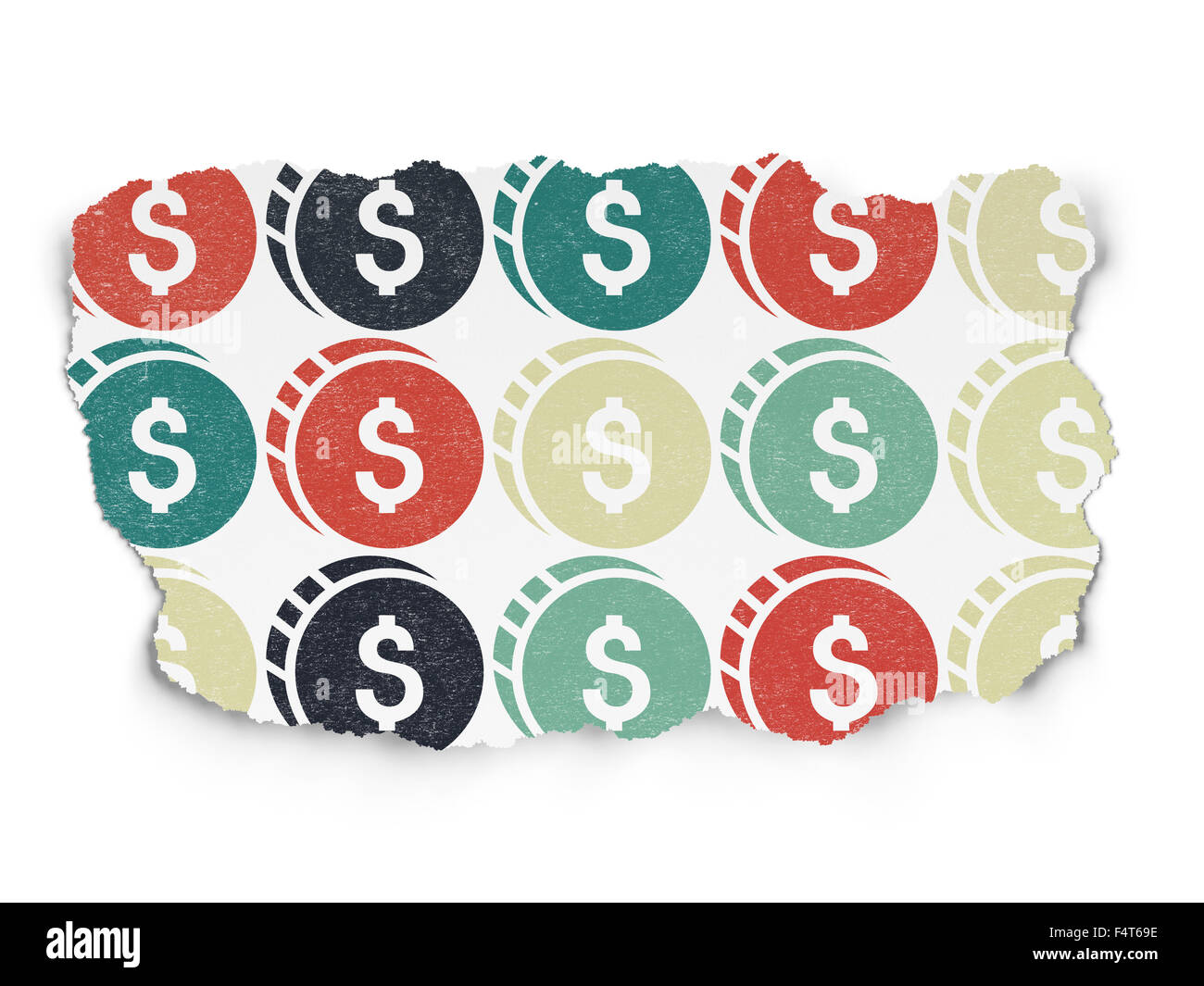 Currency concept: Dollar Coin icons on Torn Paper background Stock ...