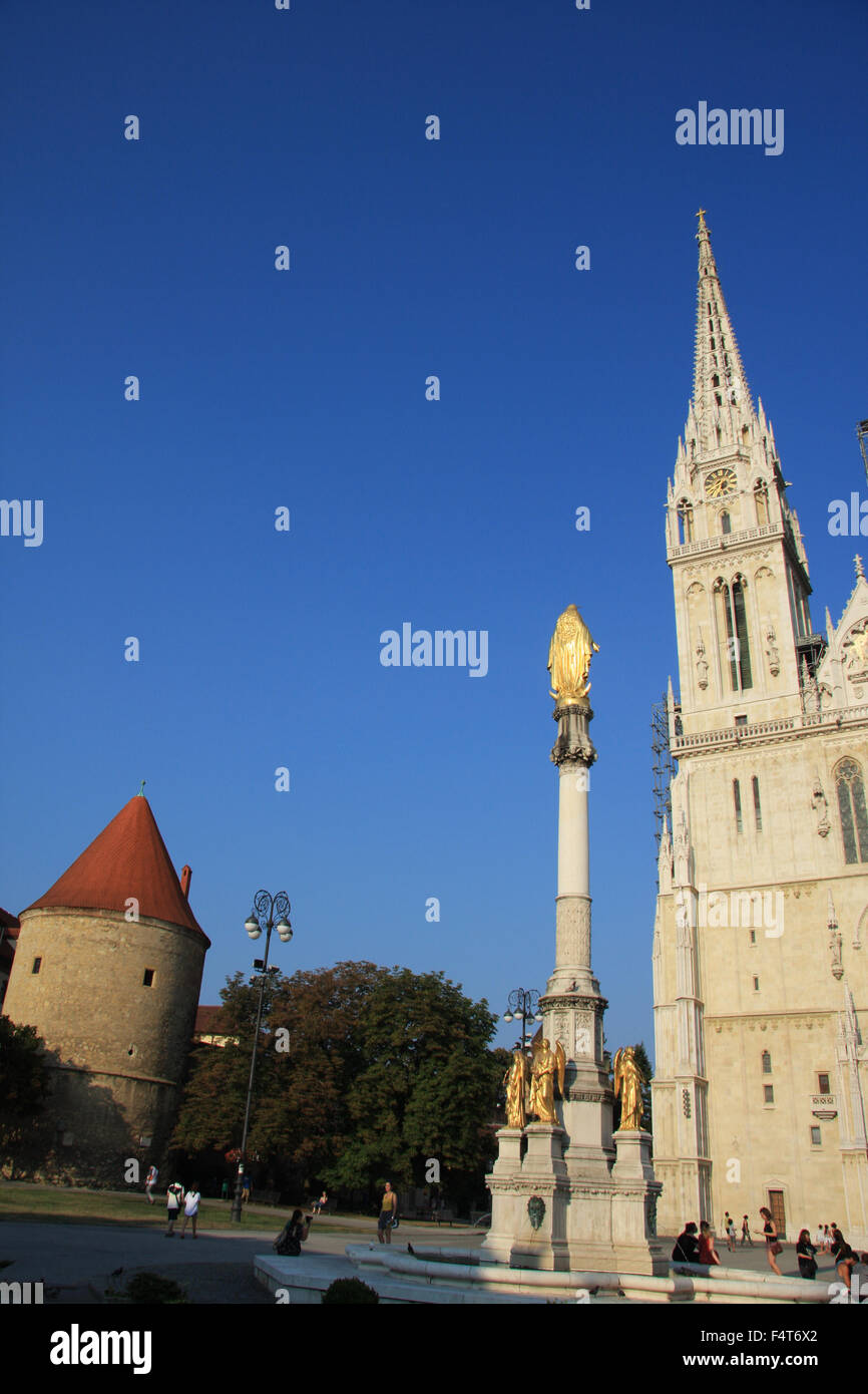 Croatia, the Balkans, Balkans, Zagreb, Europe, Kaptol, statue, column ...