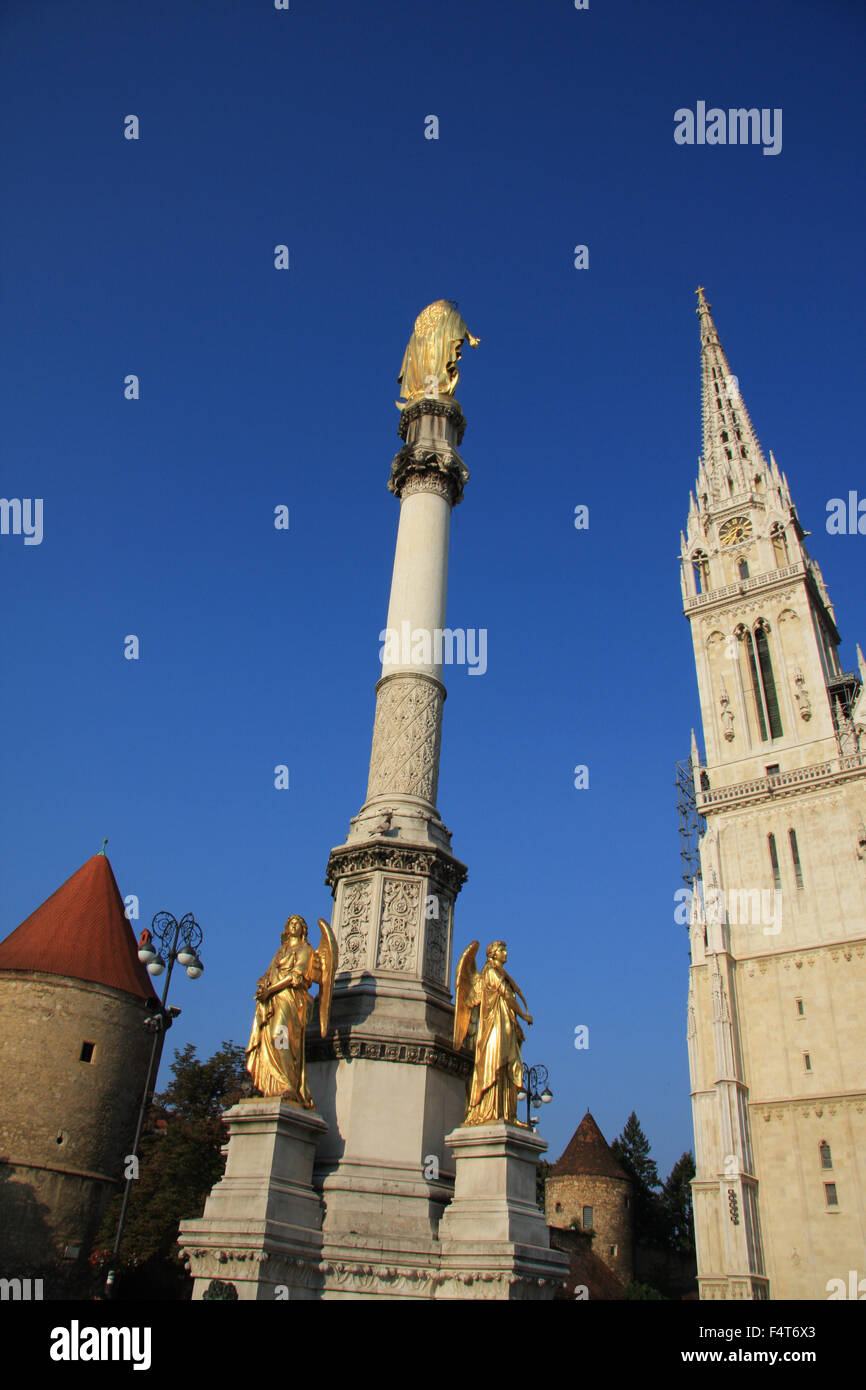 Croatia, the Balkans, Balkans, Zagreb, Europe, Kaptol, statue, column ...