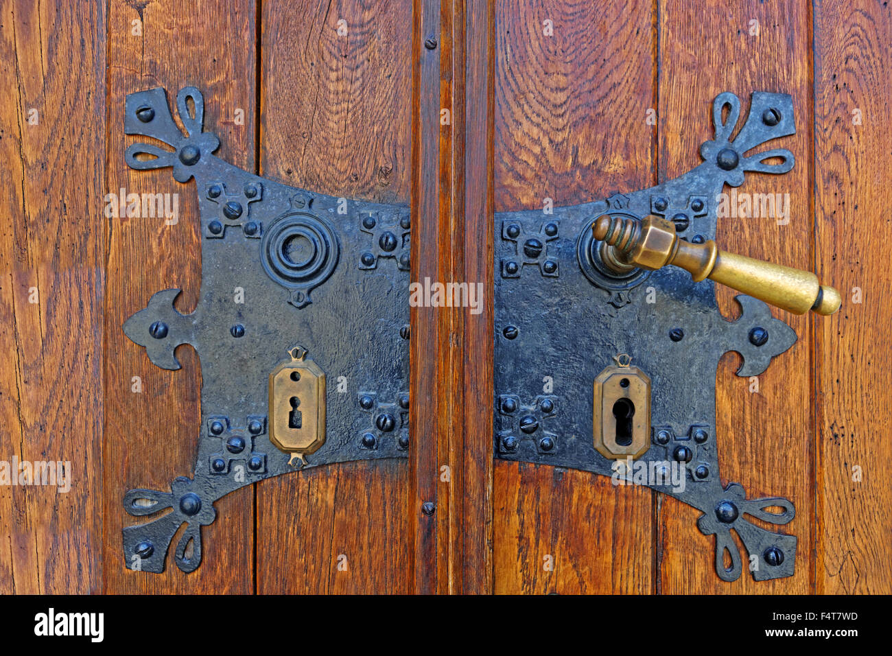 Door, handle, door lock, parish church, Gothic, Keszthelyi Vegvar Stock ...