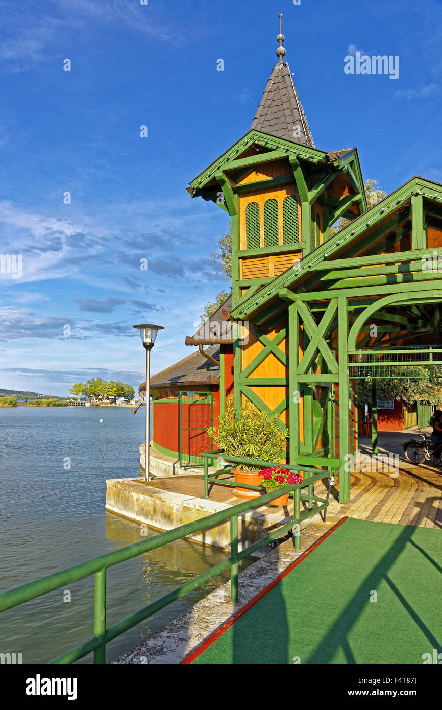 Mole, Jetty, bath island, flat lake, Balaton Stock Photo - Alamy