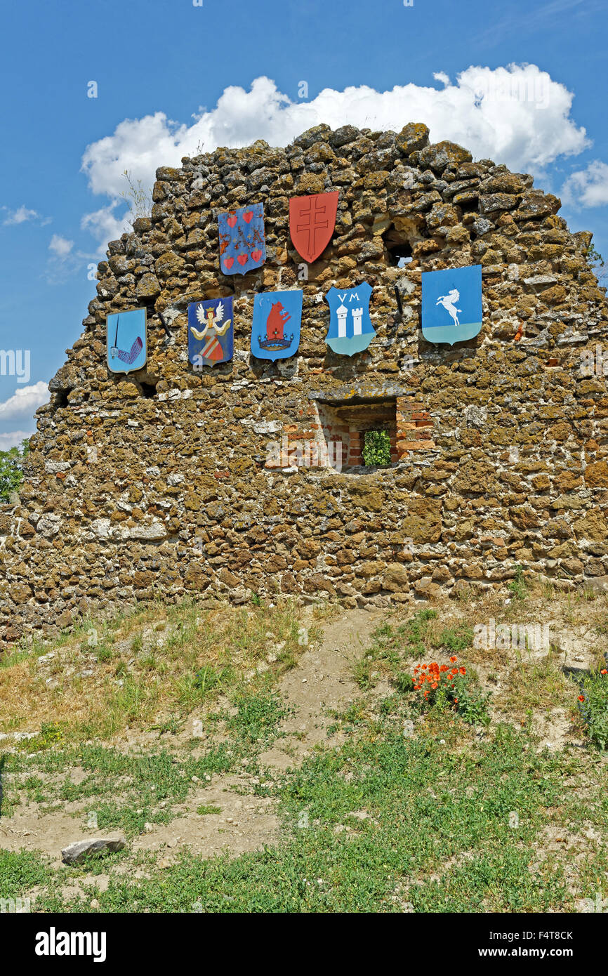 Castle Szigliget, Szigligeti var, castle ruins, coat of arms Stock ...