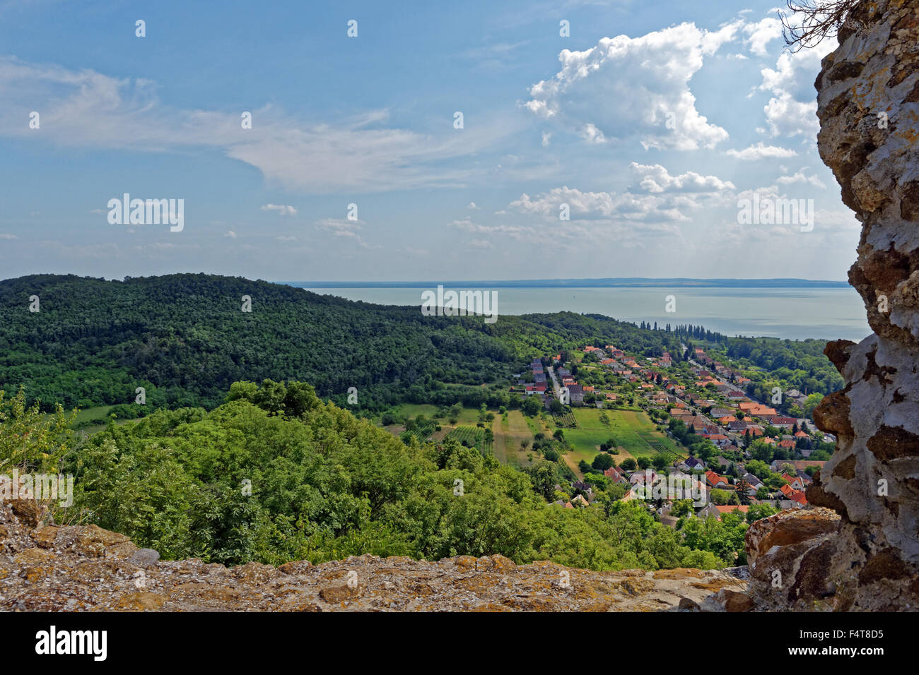 Castle Szigliget, Szigligeti var, castle ruins, flat lake, Balaton ...
