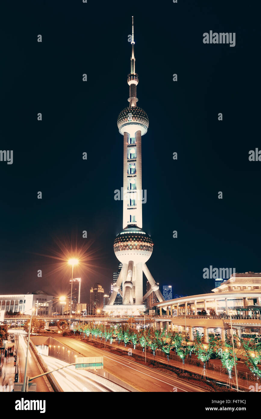 SHANGHAI, CHINA - JUN 1: Oriental Pear tower at night on June 1, 2013 ...