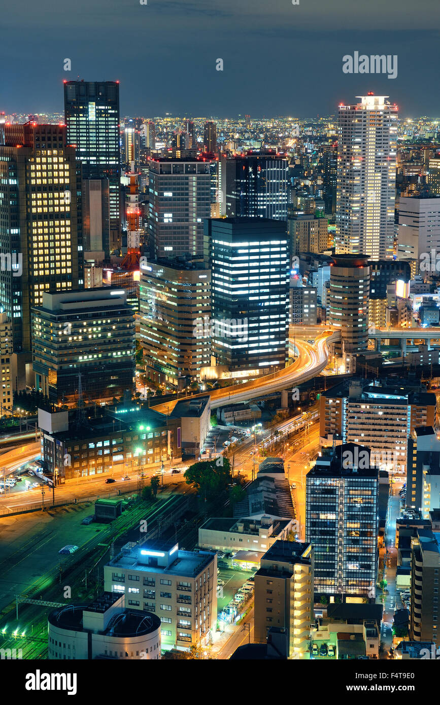 Osaka urban city at night rooftop view. Japan Stock Photo - Alamy