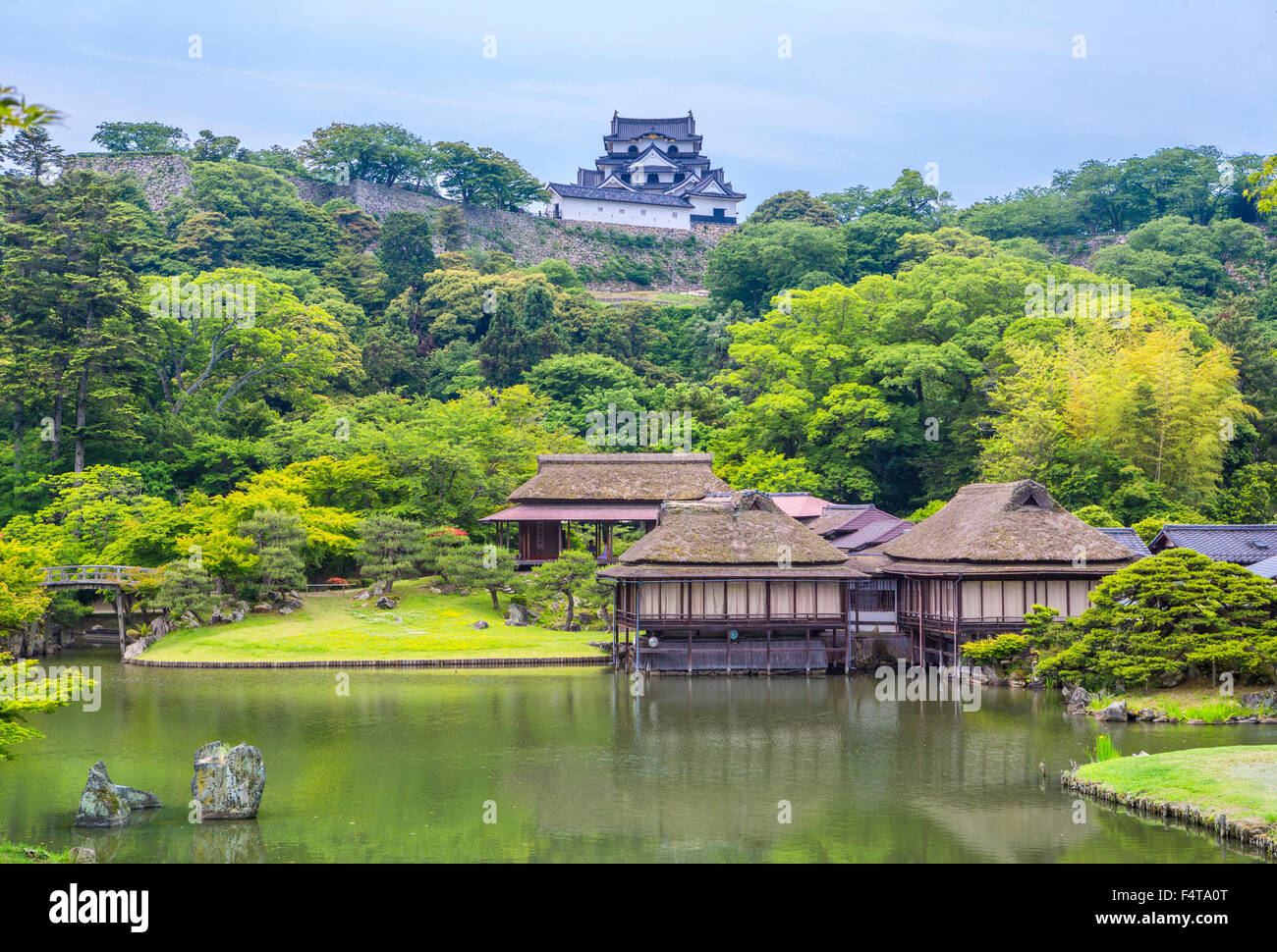 Japan, Shiga Province, Hikone City, Tea Houses and Hikone Castle Stock ...
