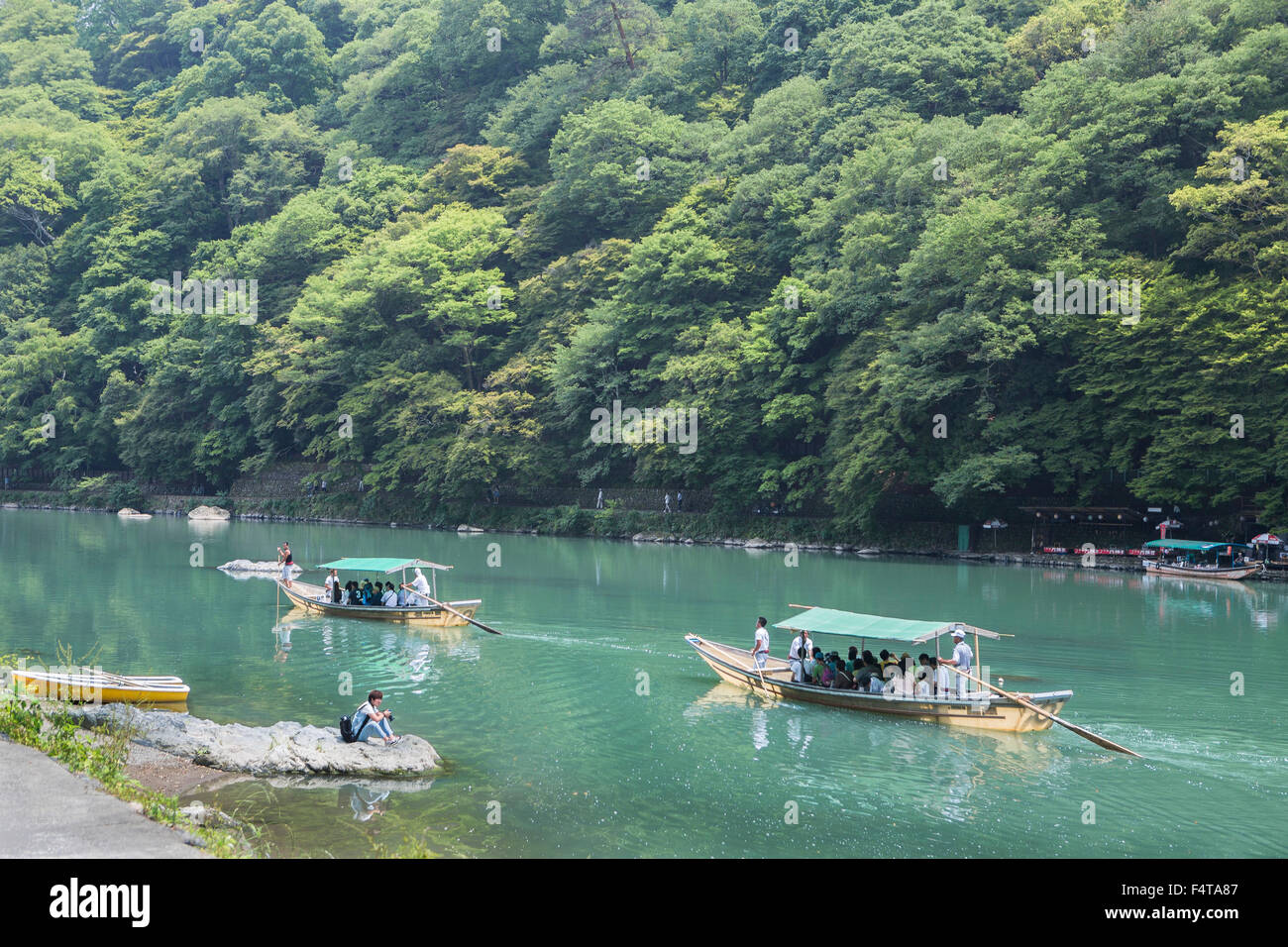 Japan, Kyoto City, Arashiyama Mountain, Oi River, boat Stock Photo - Alamy