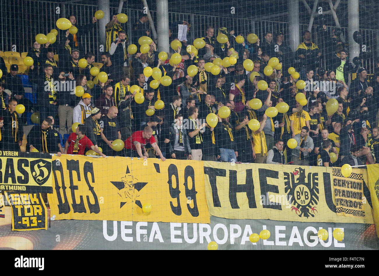 Baku, Azerbaijan. 22nd Oct, 2015. Dortmund supporters are seen on the ...