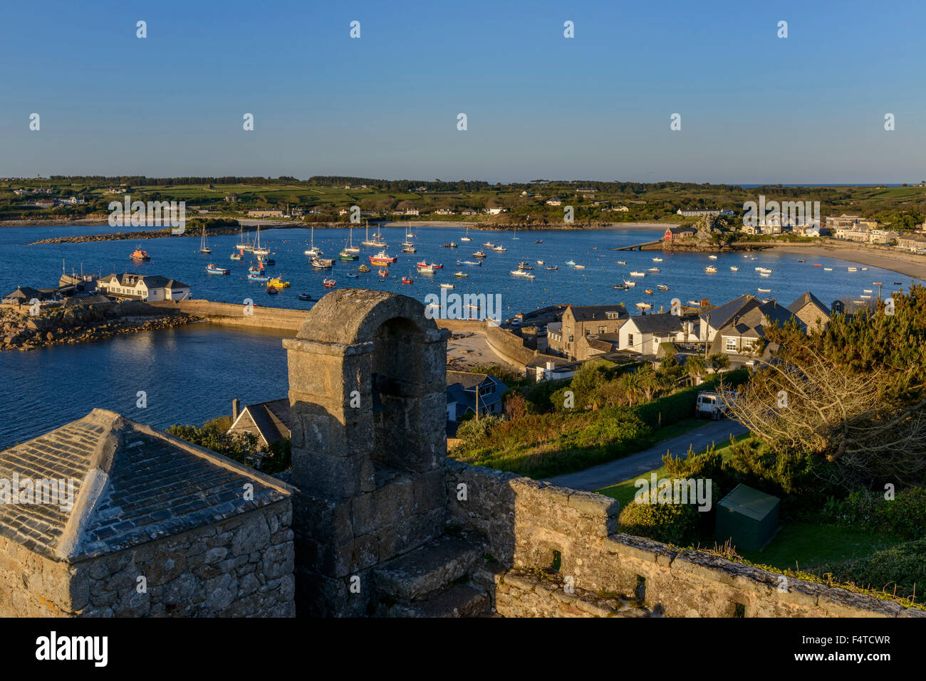 Hugh town viewed from the Star Castle Hotel. St Mary's. Isles Of Scilly ...
