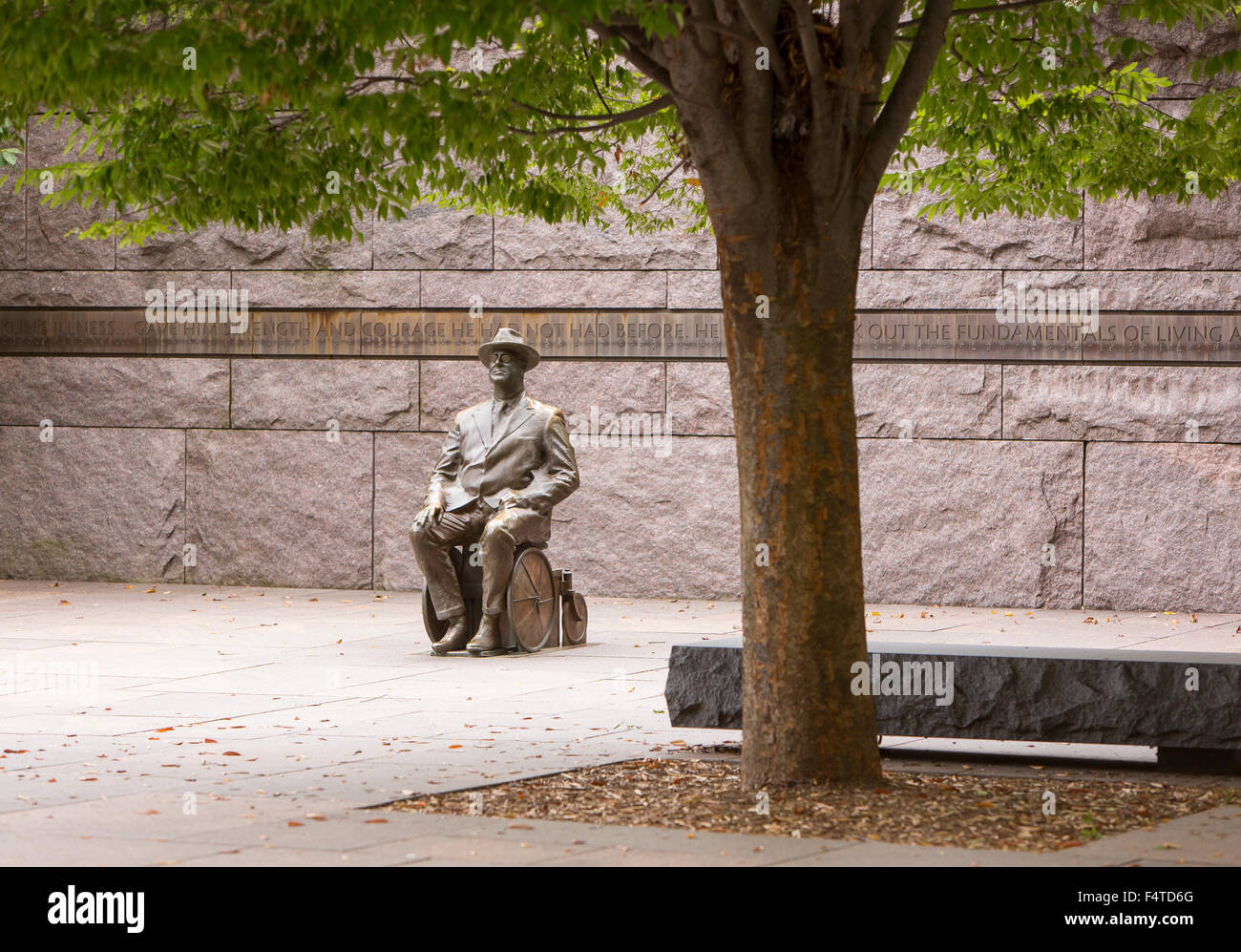 WASHINGTON, DC, USA - Franklin Roosevelt Memorial. Bronze statue of FDR ...