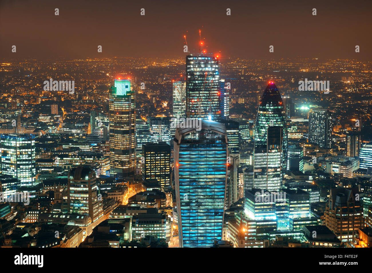 London aerial view panorama at night with urban architectures Stock ...
