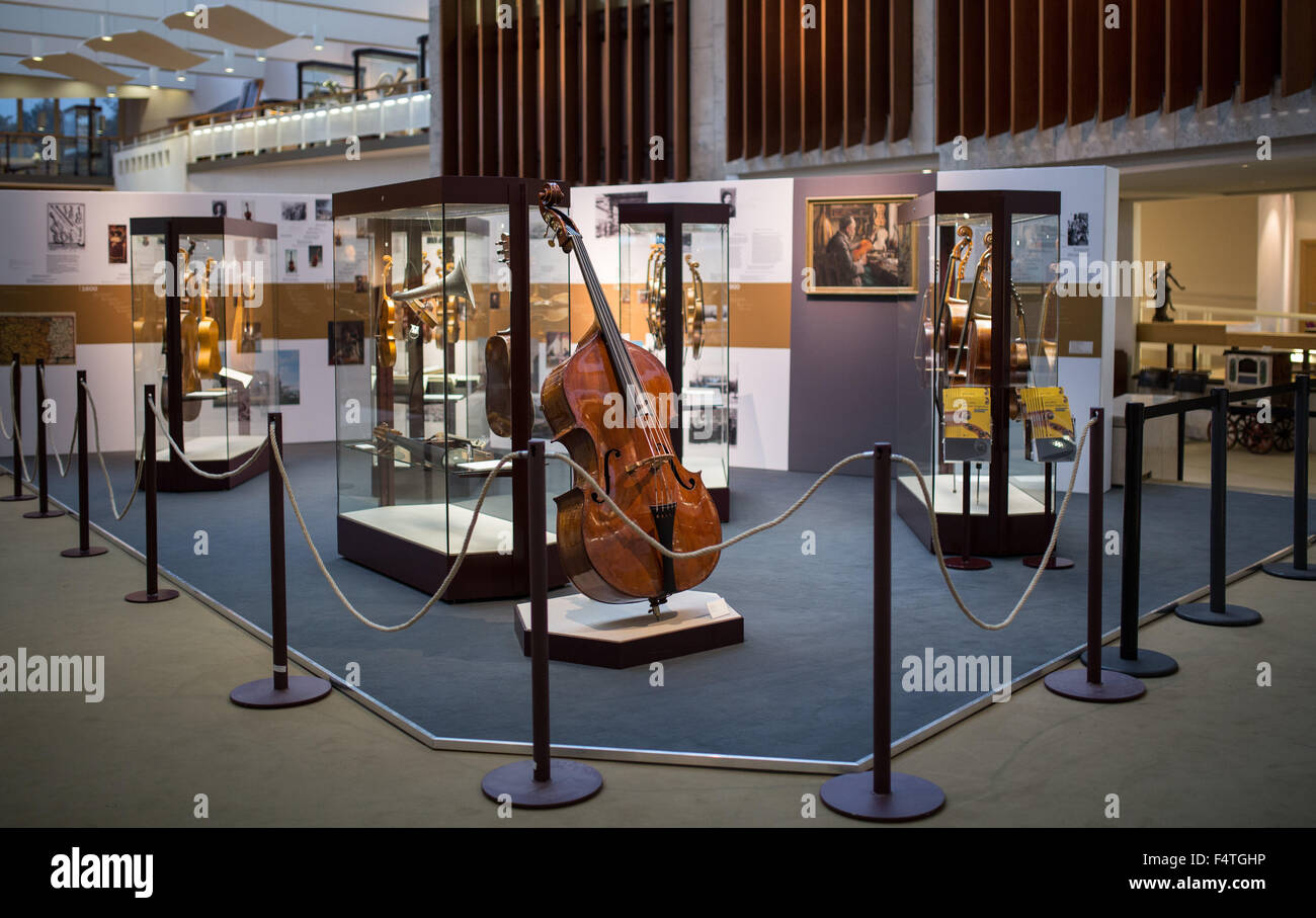 Berlin, Germany. 22nd Oct, 2015. Bowed instruments are on display at ...
