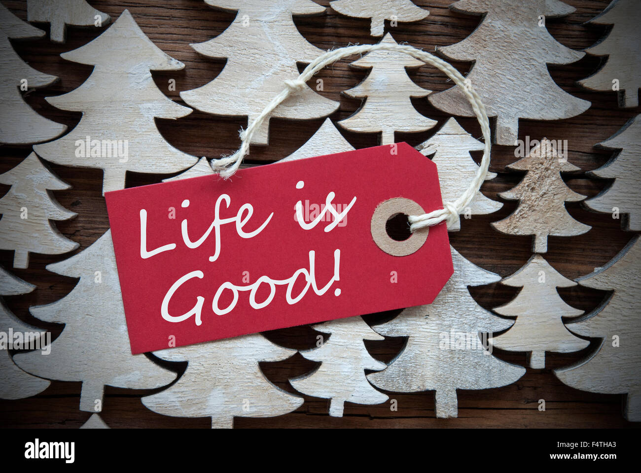 Red Christmas Label With Life Is Good Stock Photo - Alamy