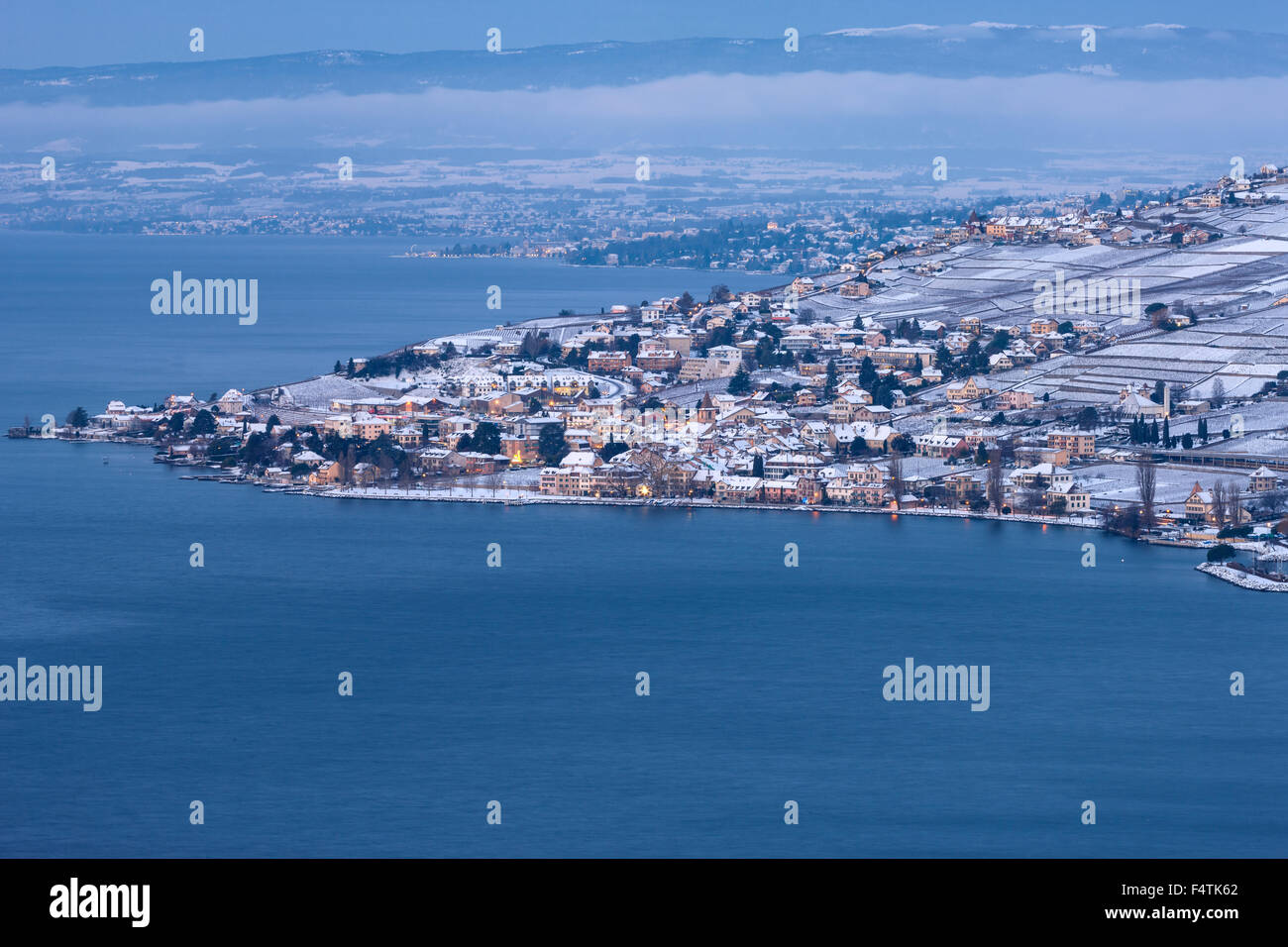 Cully, Switzerland, canton, Vaud, lake Geneva, Leman, winter, morning ...