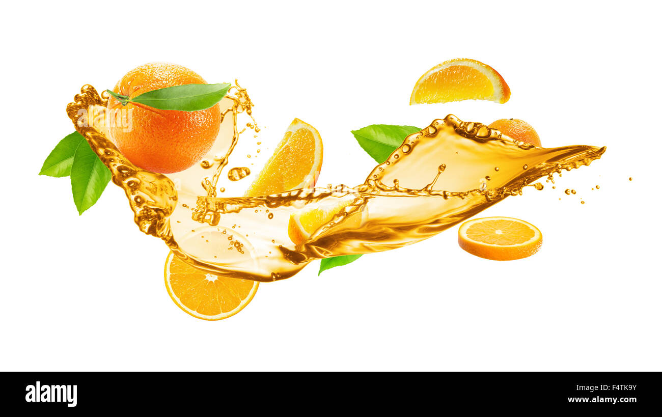 orange juice splash with oranges isolated on the white background Stock ...