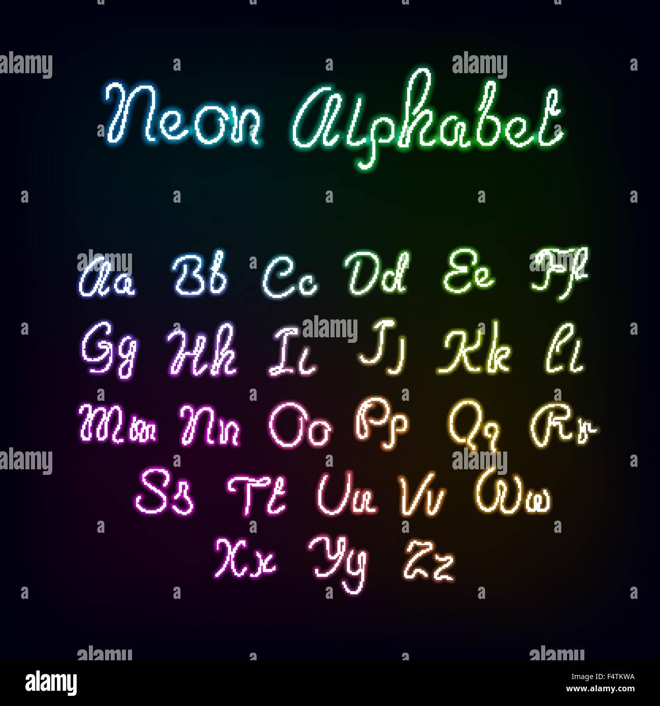Neon rainbow color glow alphabet Stock Vector Image & Art - Alamy