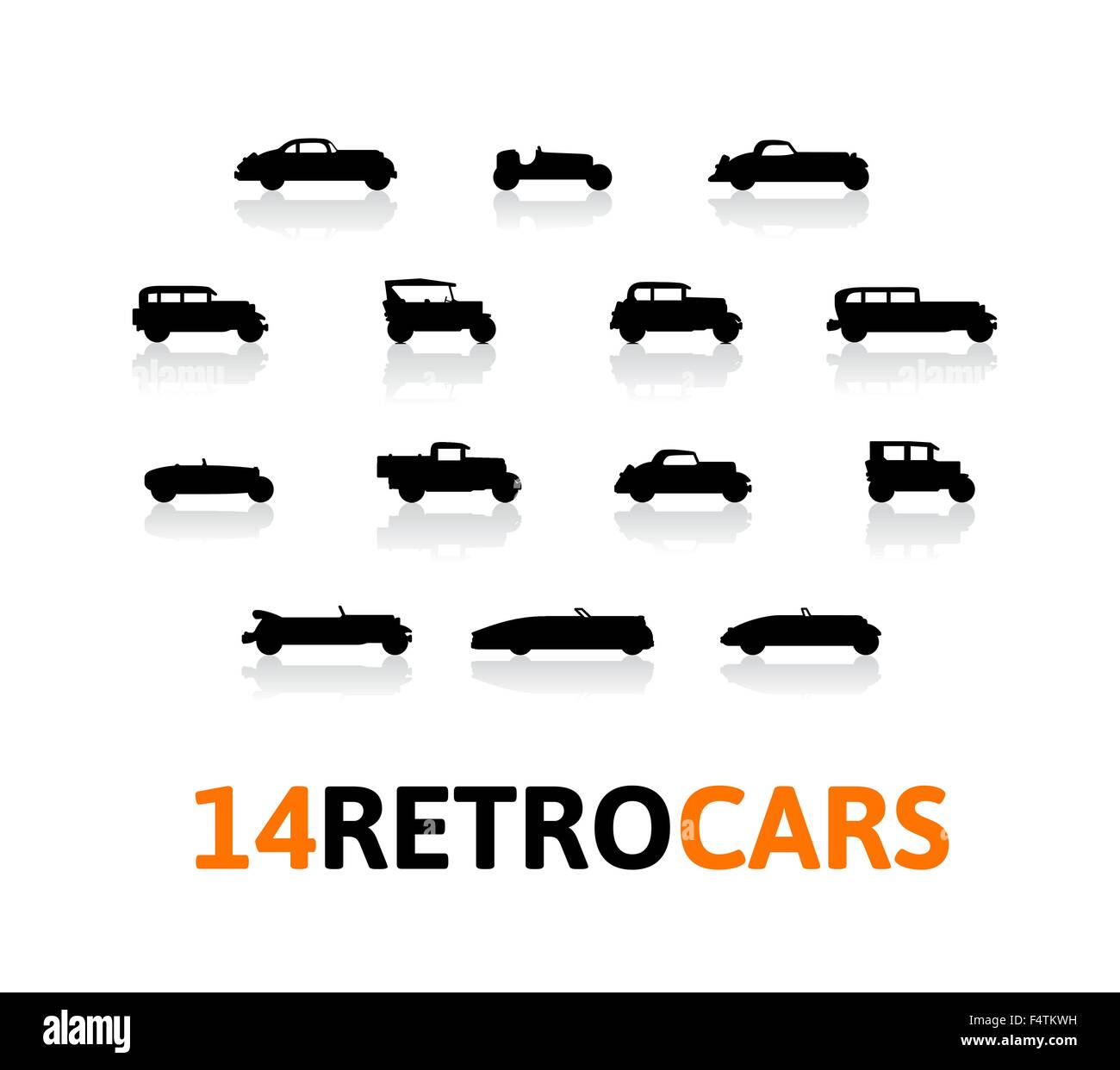 Retro icons set, different silhouette shape cars Stock Vector Image ...