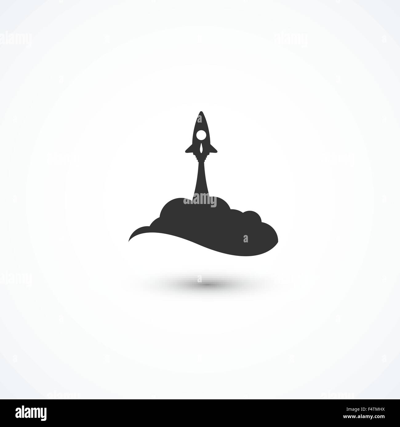 Black rocket and cloud, icon in flat style isolated on white background ...