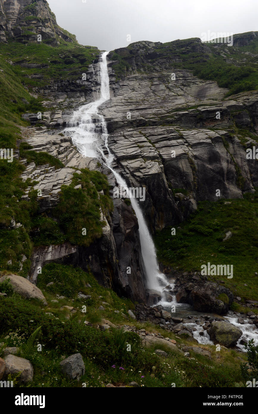 Waterfall in the national park of Monte Rosa Stock Photo - Alamy