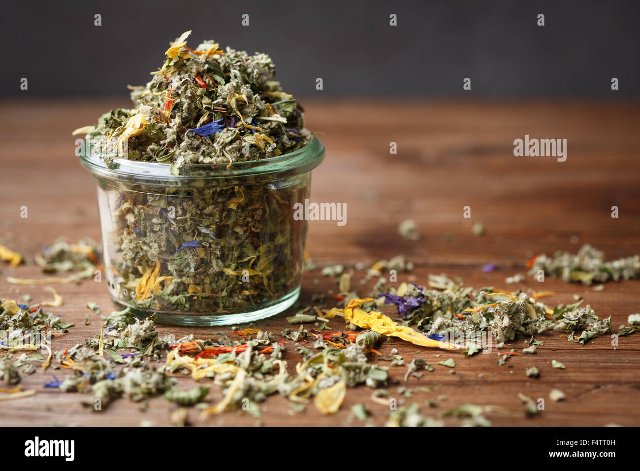 Herbal tea mixture in a glass bowl Stock Photo - Alamy